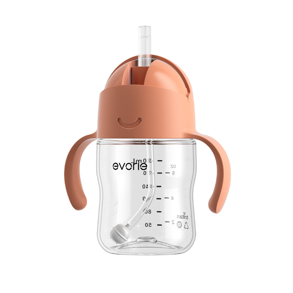 Evorie Tritan Baby 360 Straw Water Bottle Sippy Cup 200mL, Coral Pink ...
